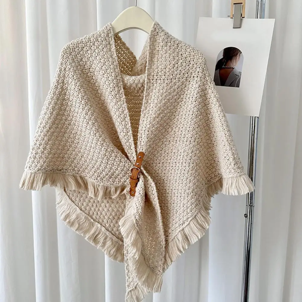 Autumn Winter Knitting Shawl with Tassel Decoration Solid Color ...