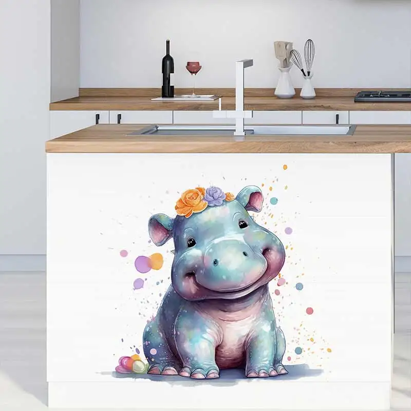 Happy-Cute-Baby-Hippo-Kids-Cartoon-Wall-Sticker-Kids-Room-Background ...
