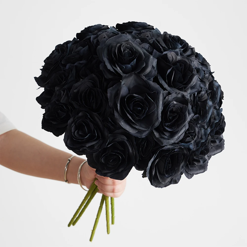Black-Silk-Rose-Gothic-Artificial-Flowers-Bride-Wedding-Hand-Holding ...