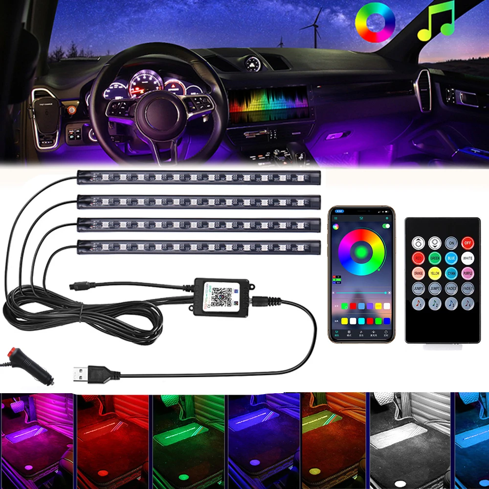 72/48/36 Led Rgb Car Foot Ambient Light With Usb Cigarette Automotive ...