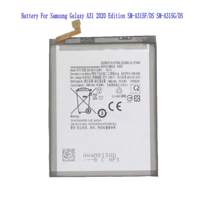 1x 5000mAh EB-BA315ABY Repalcement Battery For Samsung Galaxy A31 2020 ...
