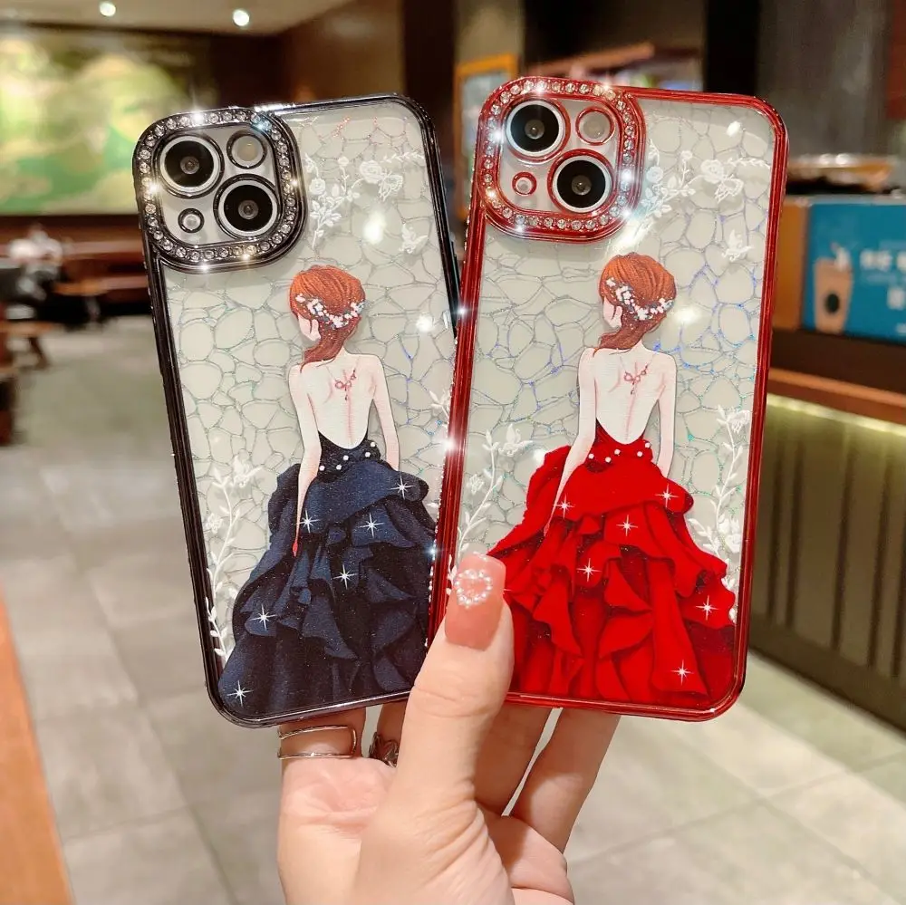 For iphon 12 pro max case Cute Girl Diamond Phone Cases For iPhone 13 11 XR XS Max 7 8Plus ...