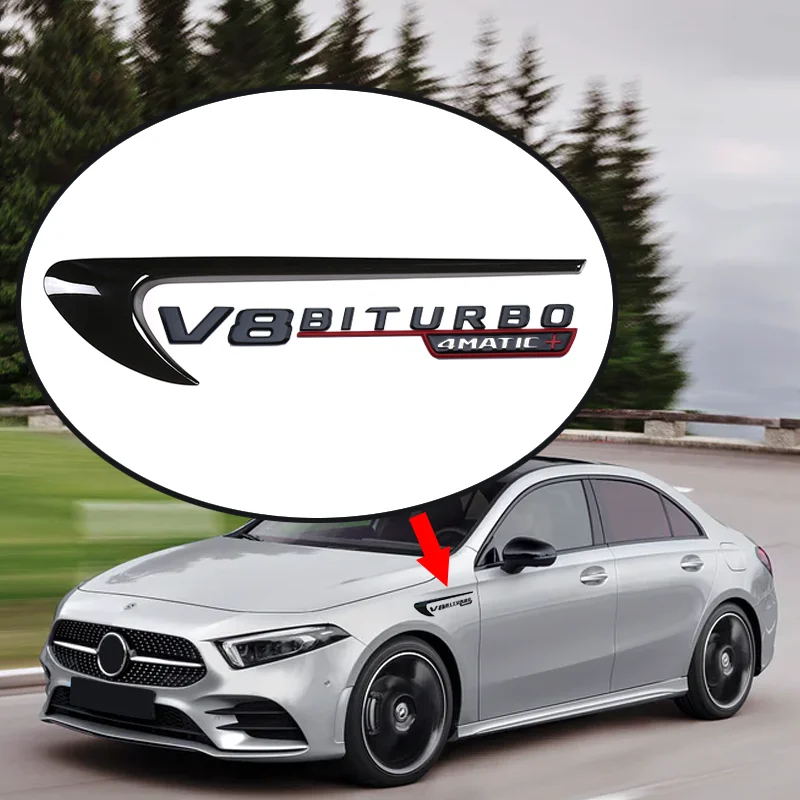 Car Fender Emblem Badge V8 BITURBO 4MATIC+ For Mercedes Benz AMG W117 ...