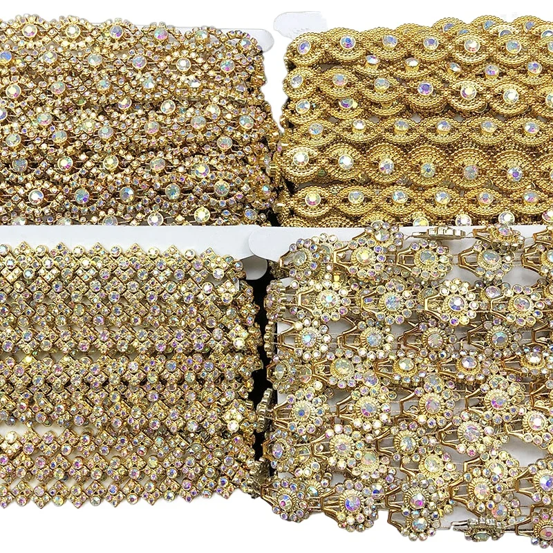 9meters Gold Tone Acrylic Diamond Chain lace DIY Shoes Hats Accessories ...