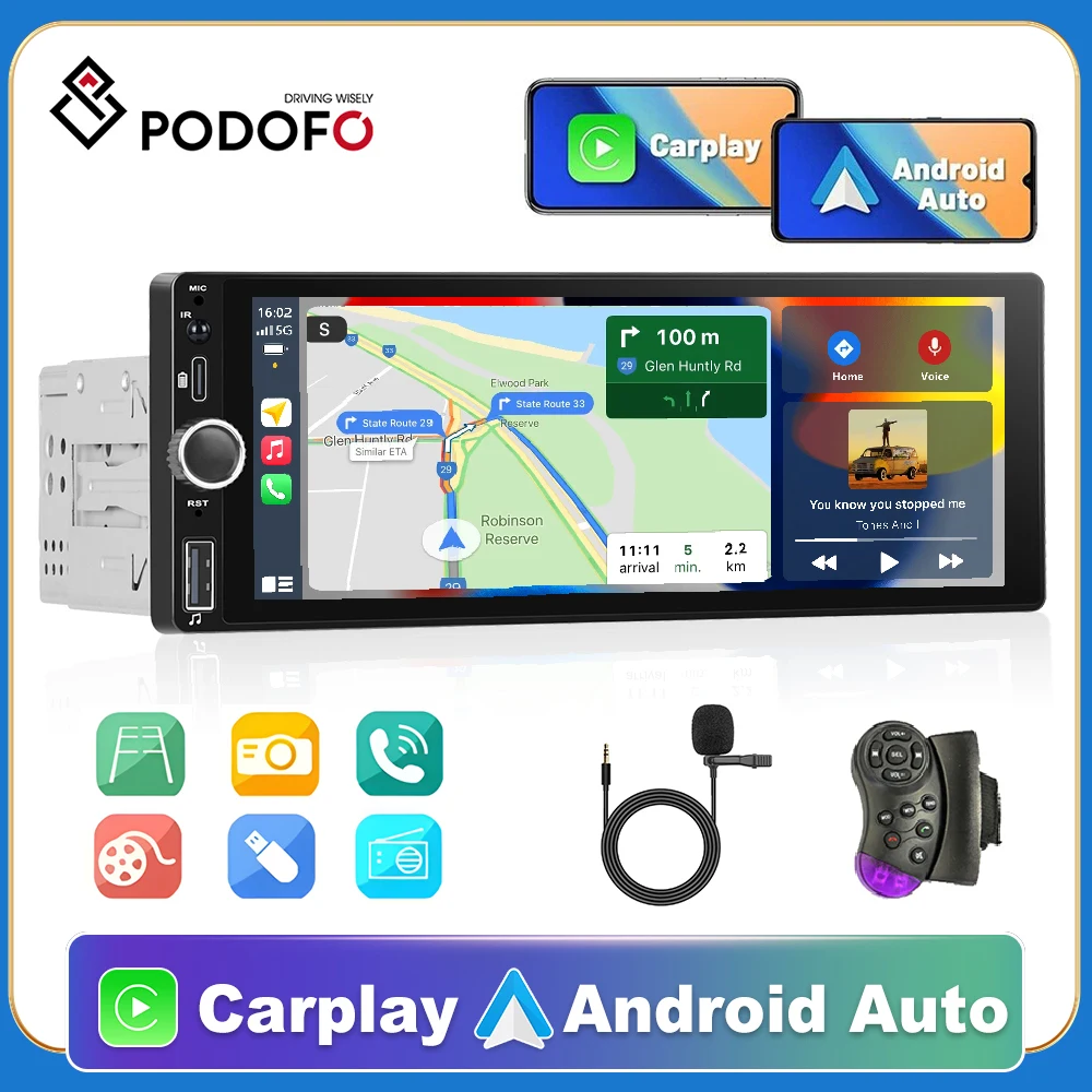 Podofo-Universal-Car-MP5-Player-com-Bluetooth-R-dio-FM-Carplay-Sem-Fio ...