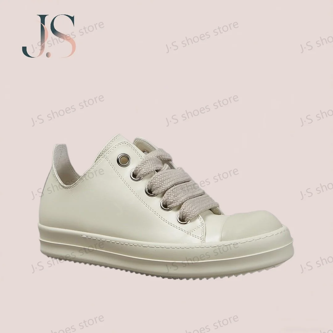 R-o Men Shoe Ivory White Leather Low Top Shoes Jumbo Laces Women Casual ...
