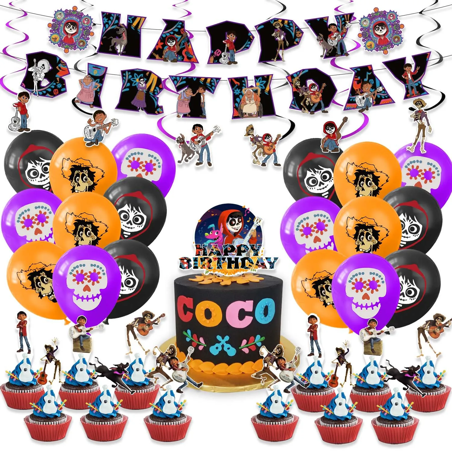 Coco Balloons Halloween Skull Dream Trave Latex Ballons Banner Happy ...