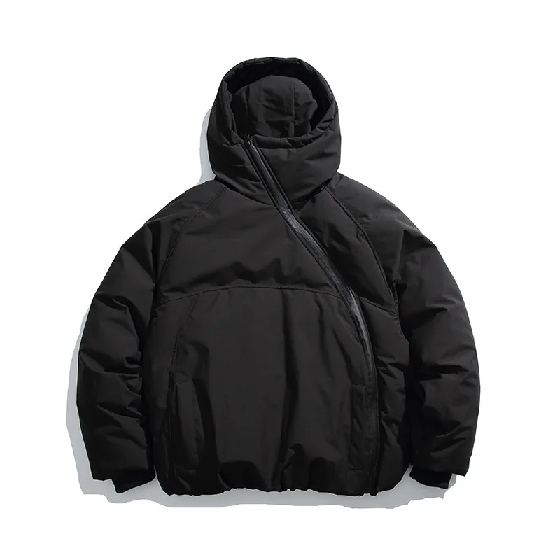 2025 Winter Men Jackets Diagonal Zipper Hooded Parkas Thicken Warm Coat ...