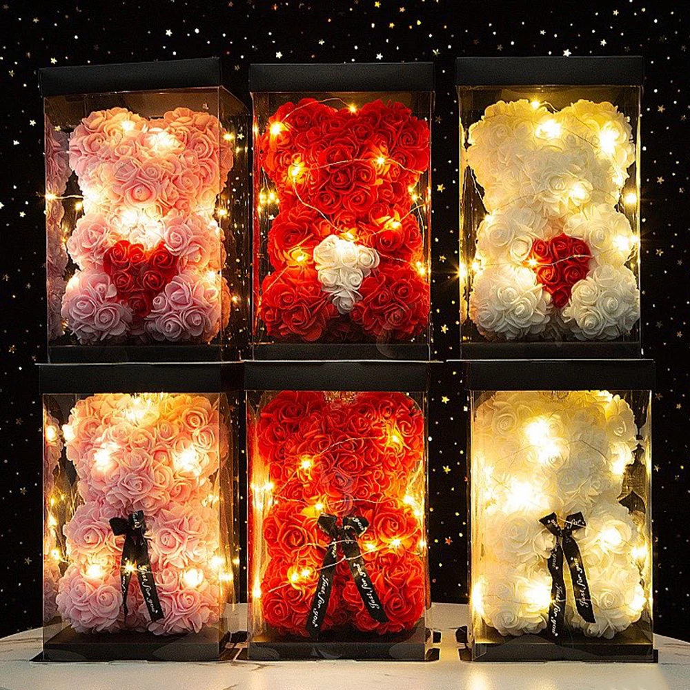 HOT-25cm-Teddy-Rose-Bear-with-Box-Artificial-Foam-Flower-Rose-Bear ...