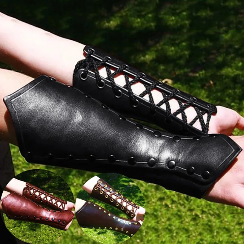 Medieval-Viking-Pirate-Leather-Bracers-Knight-Warrior-Arm-Cuff-Armor ...