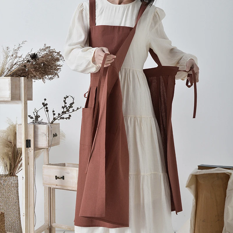 Korean-Simple-Side-Lace-up-Apron-Pocket-Sweet-Cotton-Linen-Cross-Back ...