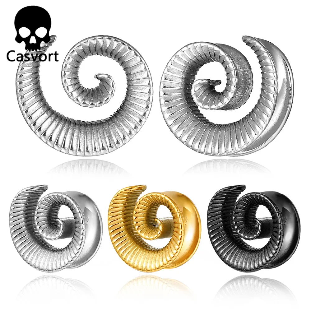Casvort 2PCS 316 Stainless Steel Cool Ear Tunnels Plug Spiral Saddle ...