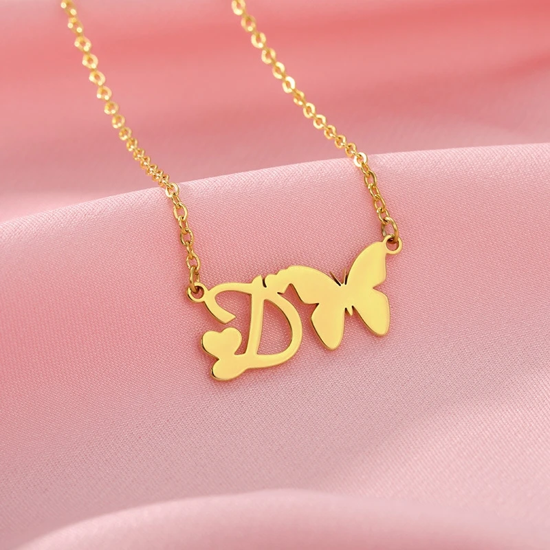 Butterfly necklace with initial store