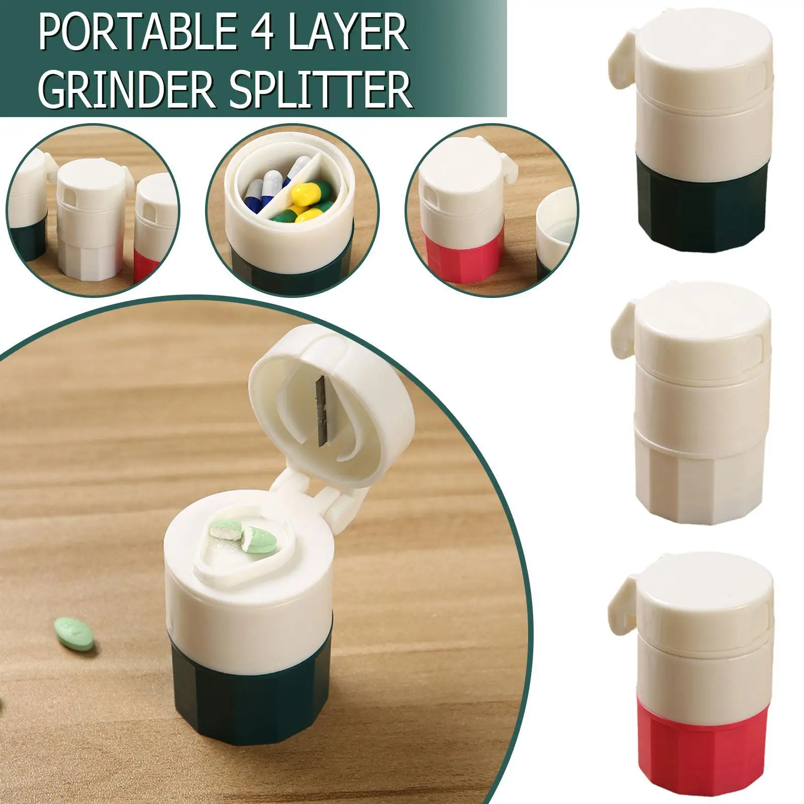 New Medicine Splitter Box Storage Pill Crusher Multifunction Portable 4 ...