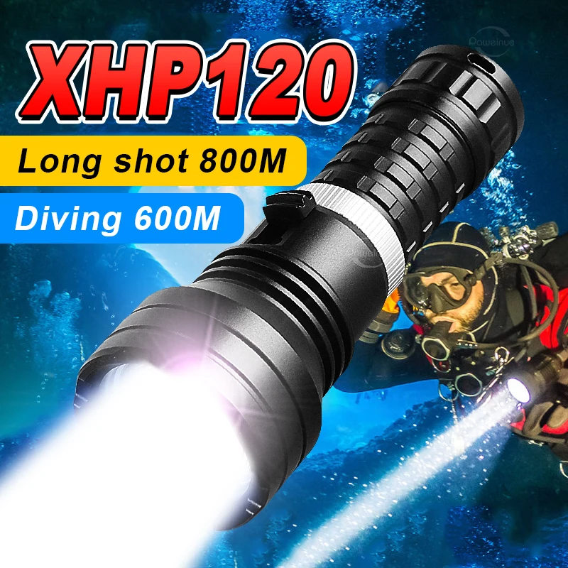 XHP120 Most Powerful Diving Flashlight 600M Professional Scuba Diving ...