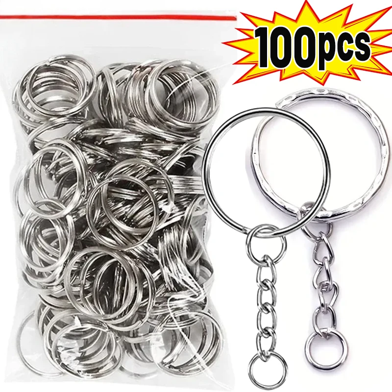 50-100pcs-Stainless-Steel-Hole-Flat-Key-Ring-DIY-Bag-Pendant-Buckles ...