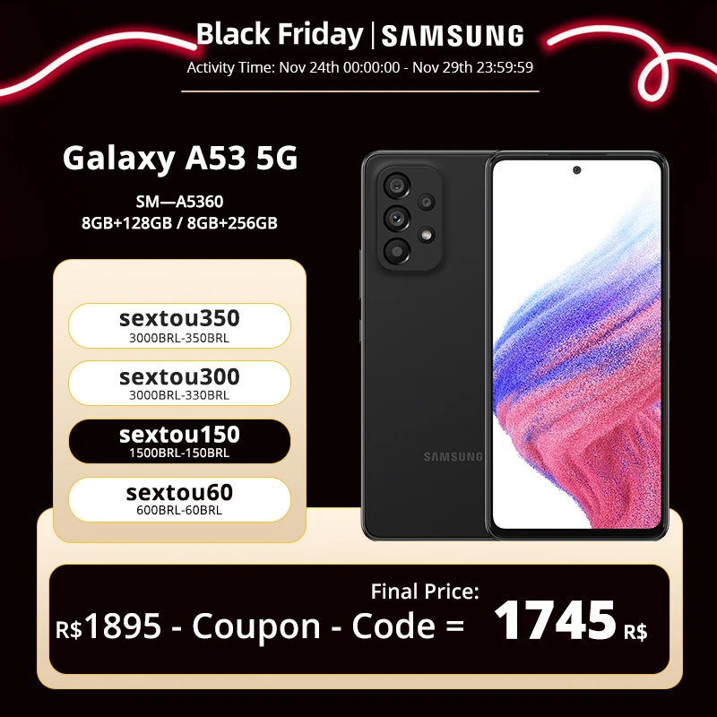 Novo Samsung Galaxy A53 A536 5g Smartphone Exynos 1280 Octa-core 120hz ...