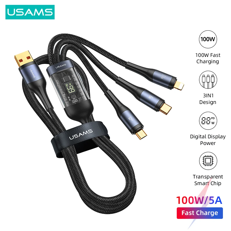USAMS-U83-100W-3-In-1-Digital-Display-Cable-PD-QC-Fast-Charge-Type-C ...