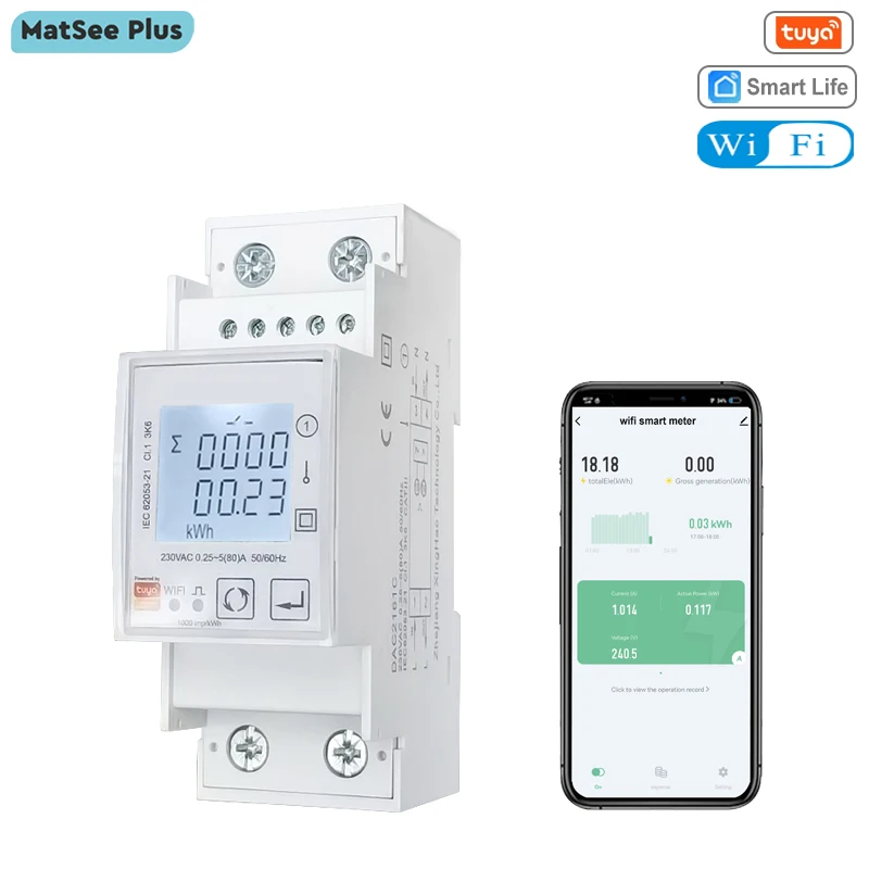 Tuya WiFi Bidirectional Energy Meter Single Phase 80A kWh Power Monitor ...