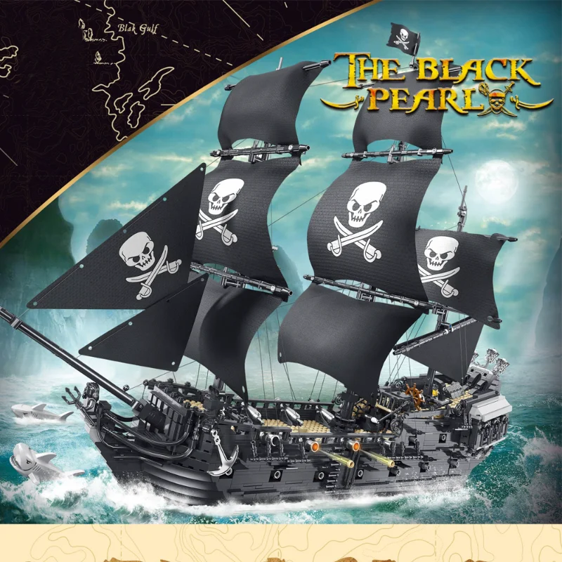 O Caribe Black Pearl Veleiro Navio Pirata Kit Modelo DK6001 Blocos de ...
