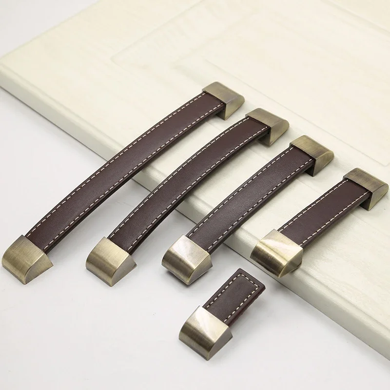 96mm-192mm-Leather-Handles-Bag-Handle-Wardrobe-Drawer-Door-Knob-Brown ...