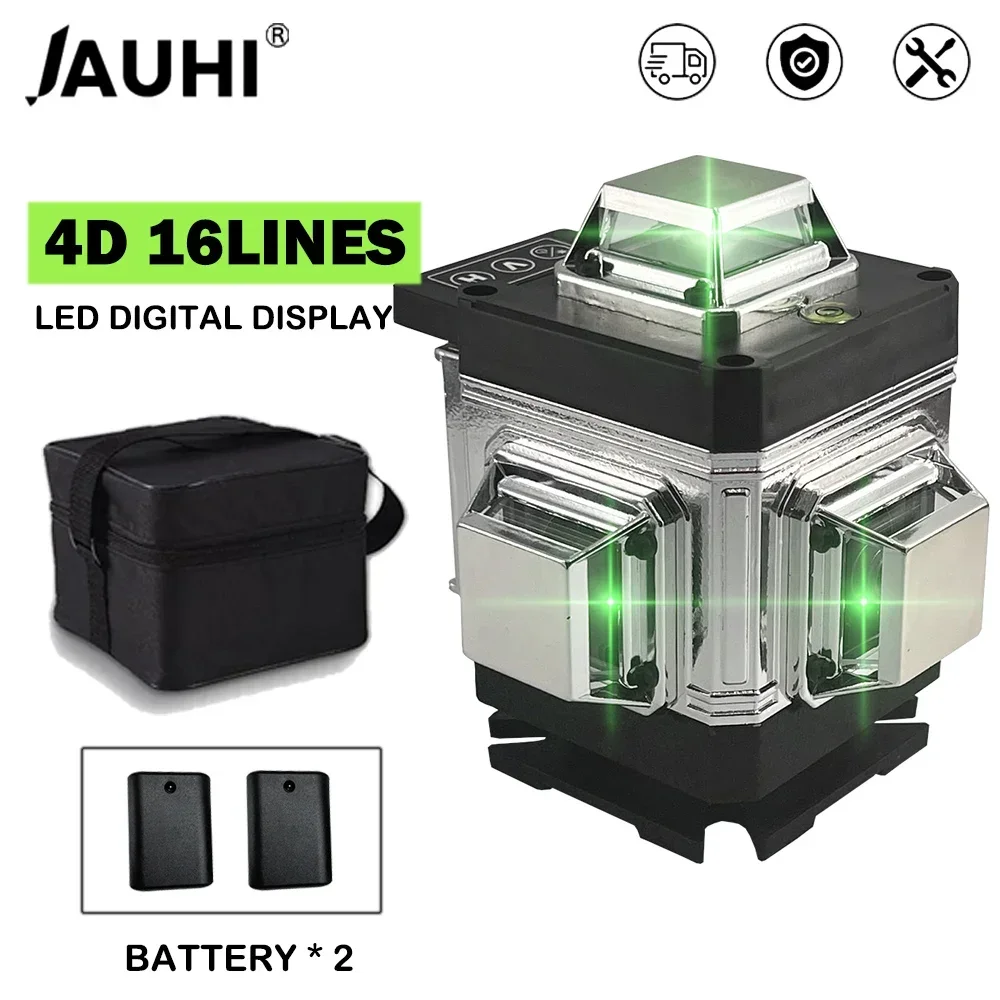 JAUHI 16 Lines 4D Green Laser Level Self-Leveling 360 Degre Horizontal ...
