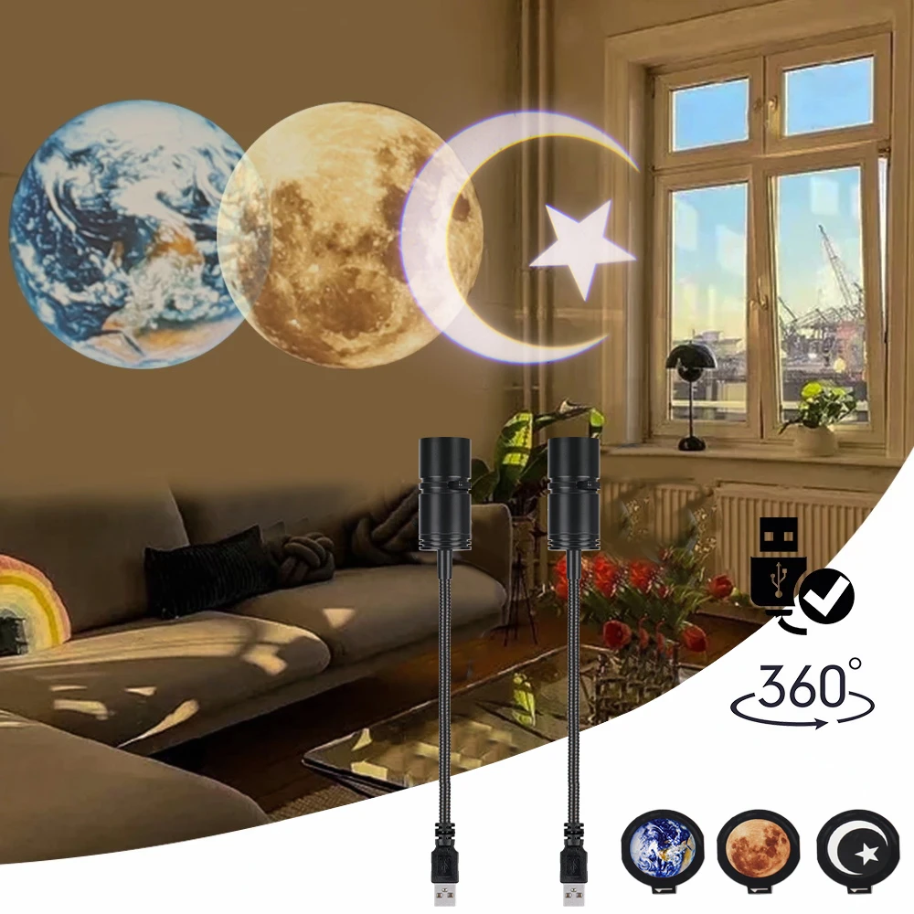 스타 프로젝터 2 1 지구 문 프로젝션 램프 360 ° 회전 브래킷 Usb Led 야간 조명 침실 장식 프로젝터
