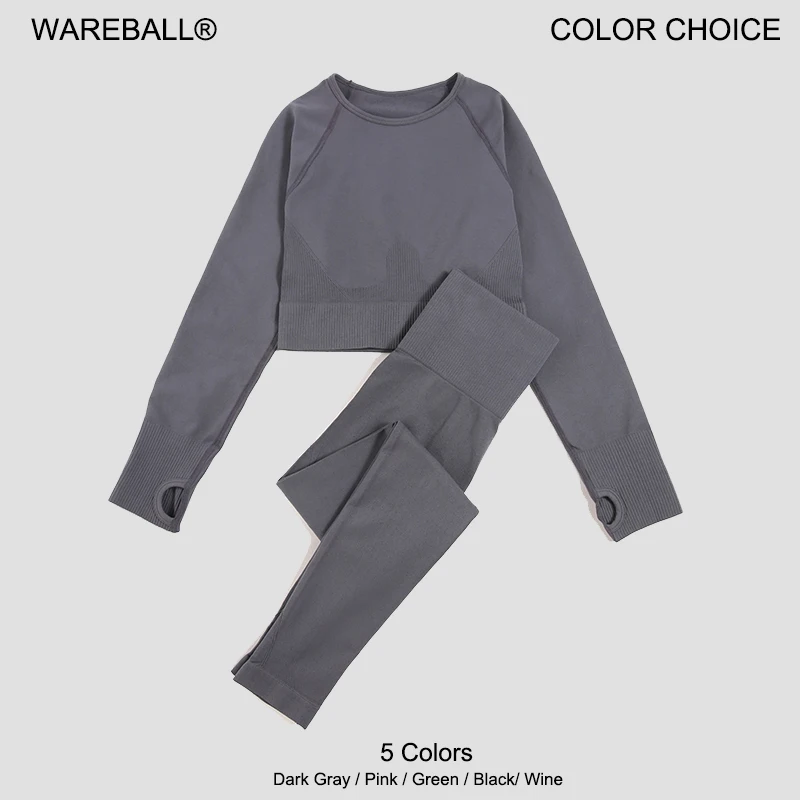 WAREBALL-2Pcs-Women-Yoga-Suit-Seamless-Yoga-Pants-Gym-Leggings-Clothing-Long-Sleeve-Crop-Top ...