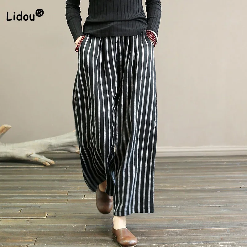 Retro-Cotton-Linen-Striped-Printing-and-Dyeing-Wide-Leg-Pants-for-Women ...