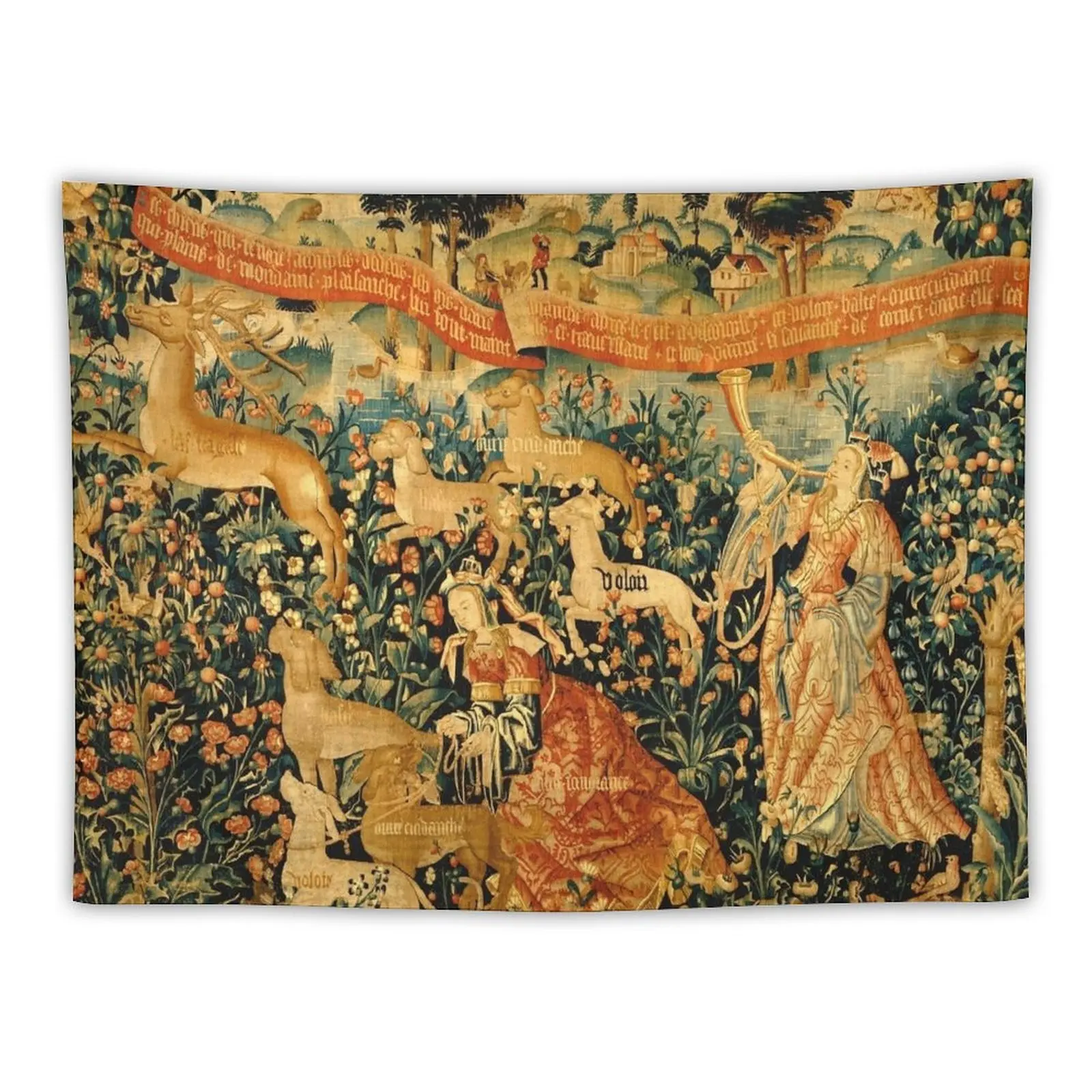 MEDIEVAL-DEER-HUNTING-SCENE-WITH-LADIES-AND-DOGS-Antique-Tapestry ...