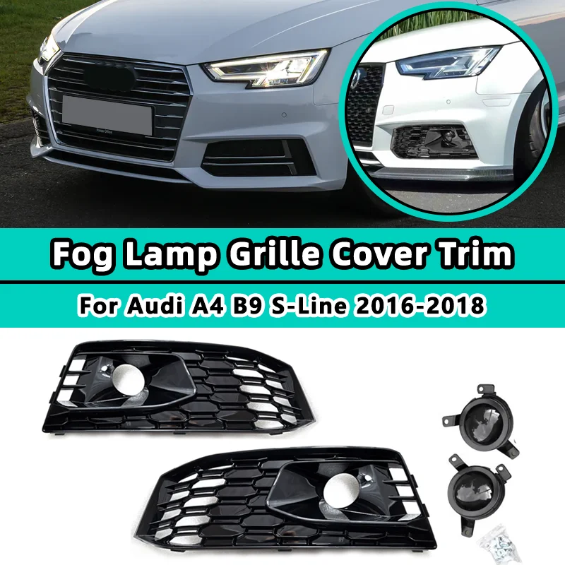 For Audi A4 B9 S-Line 2016 2017 2018 Honeycomb Front Bumper Fog Light ...