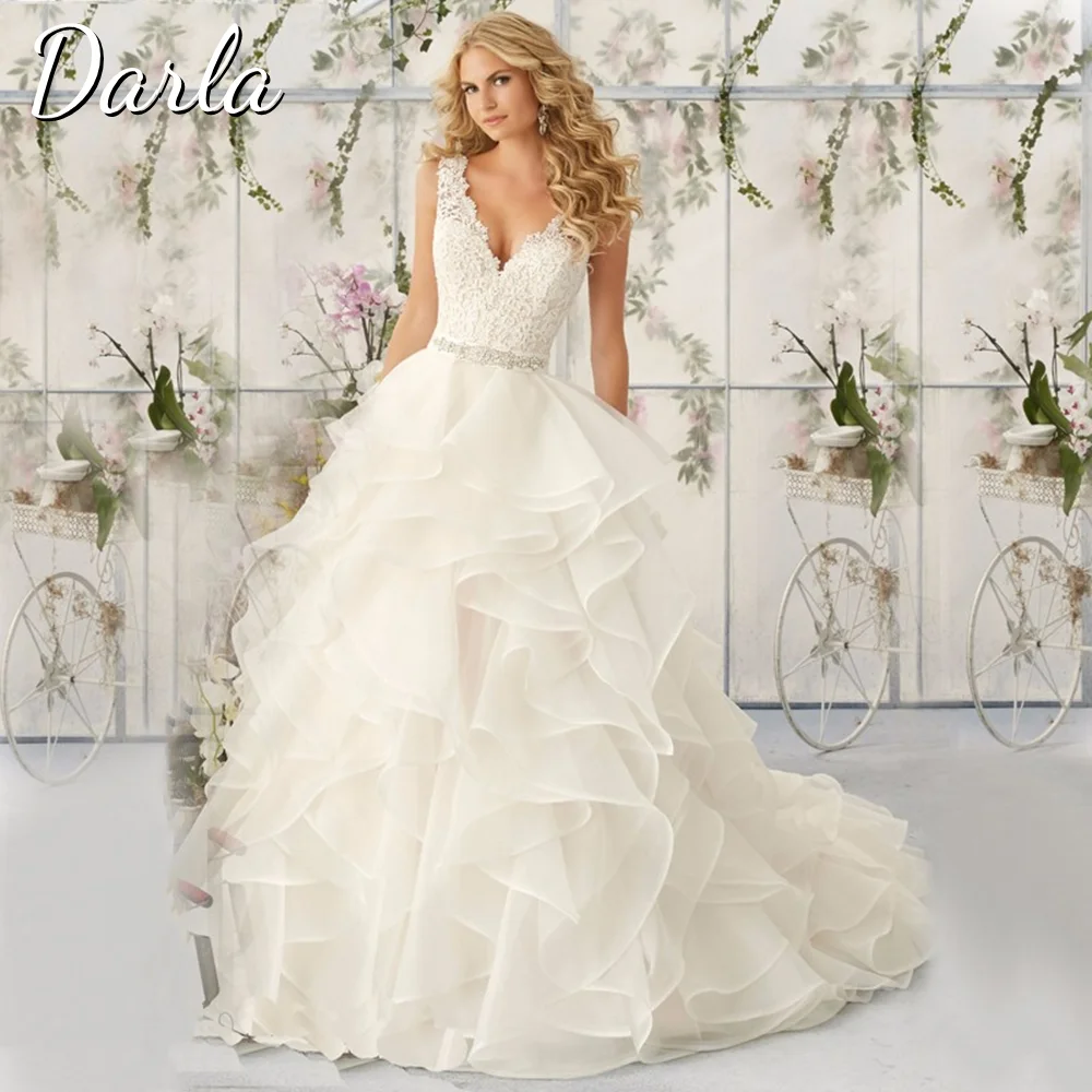 Darla Elegant Wedding Dresses V-Neck Lace Bodice Ruffles Ball Gown ...