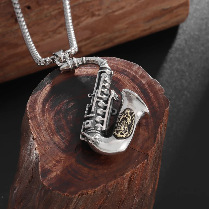 Vintage Saxophone Instrument Necklace Engraved Virgin Mary Statue ...