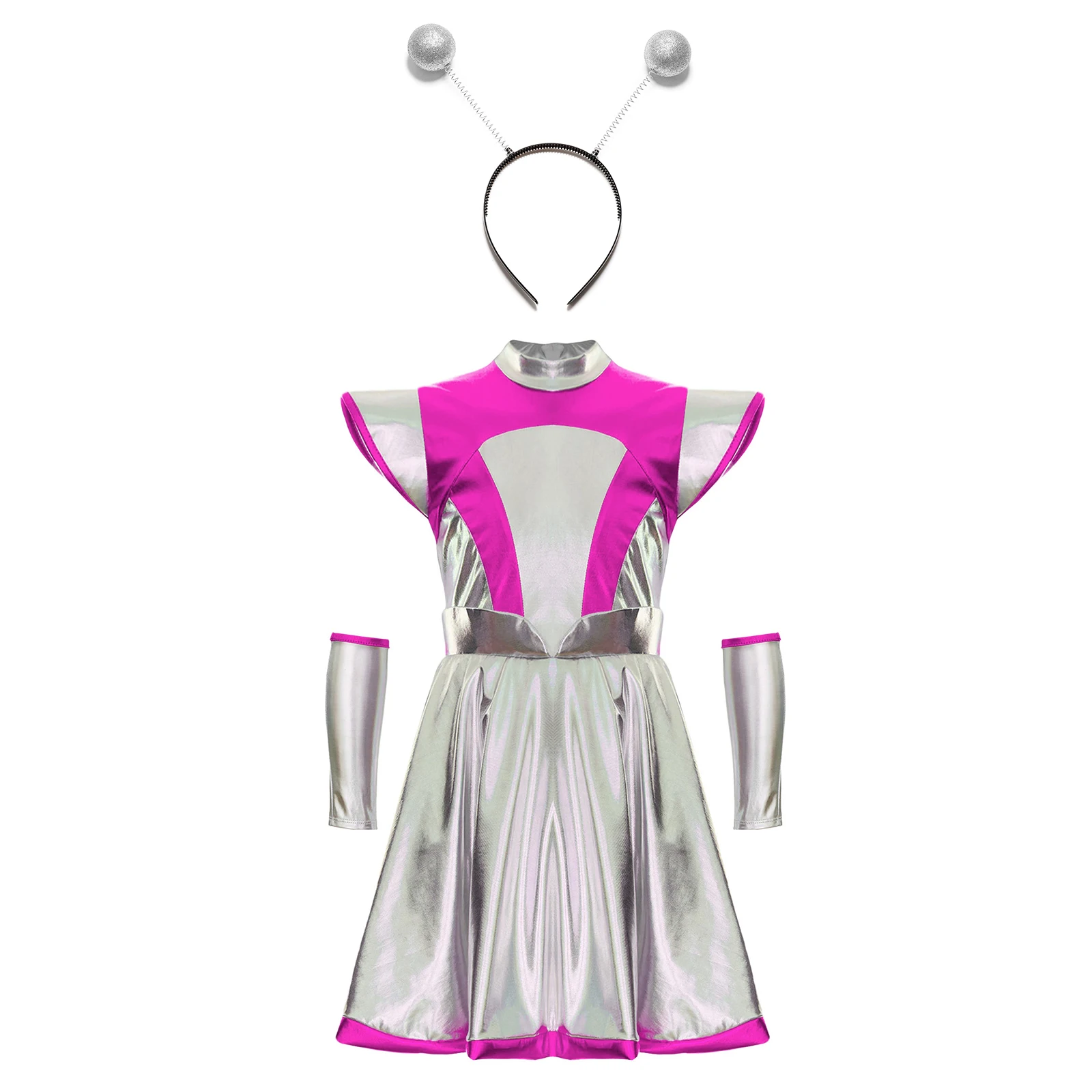 Girls Alien Costume Outer Space Cosplay Suit Metallic Sleeveless Dress ...