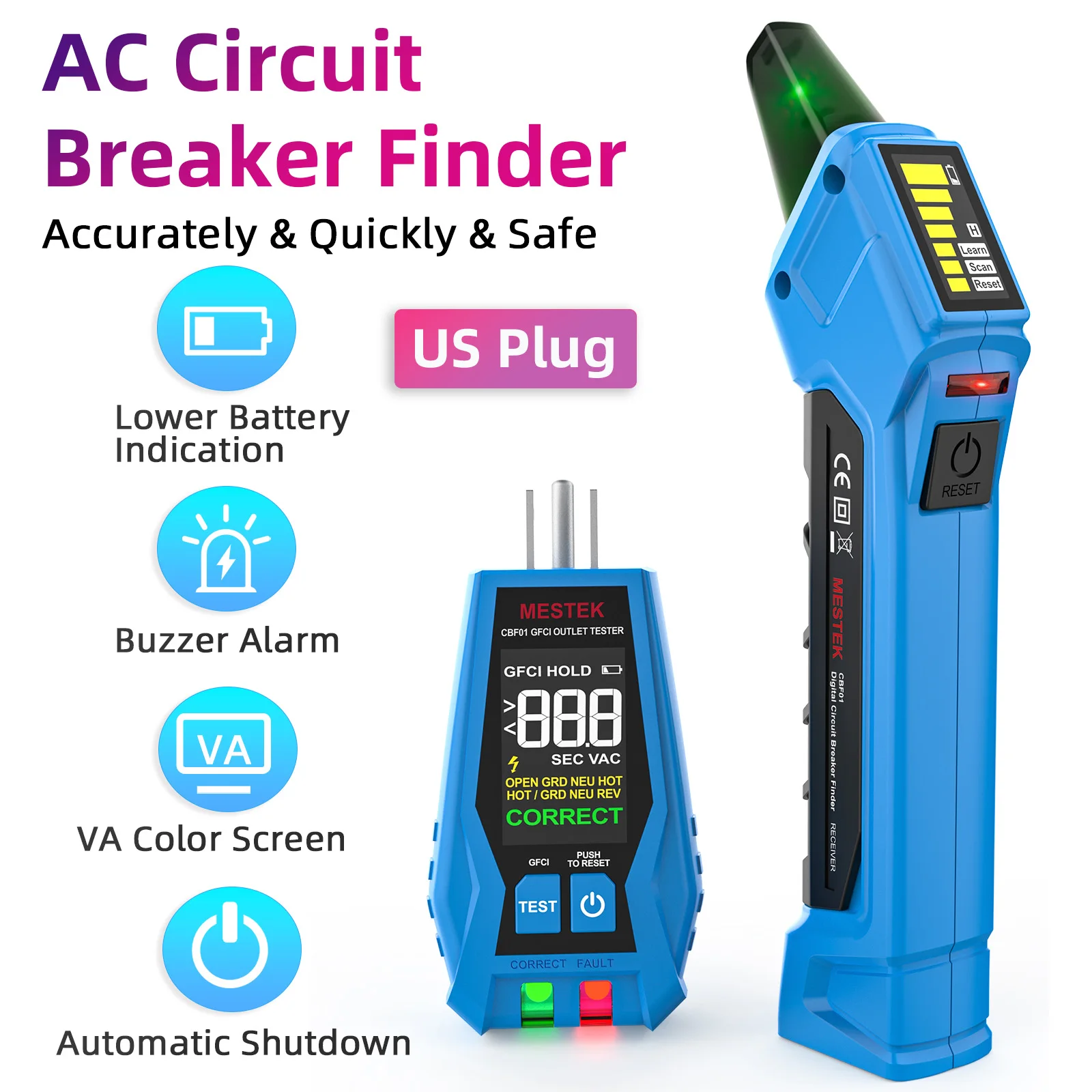 CBF01 Circuit Breaker Finder GFCI Outlet Tester US Plug AC120V LCD ...