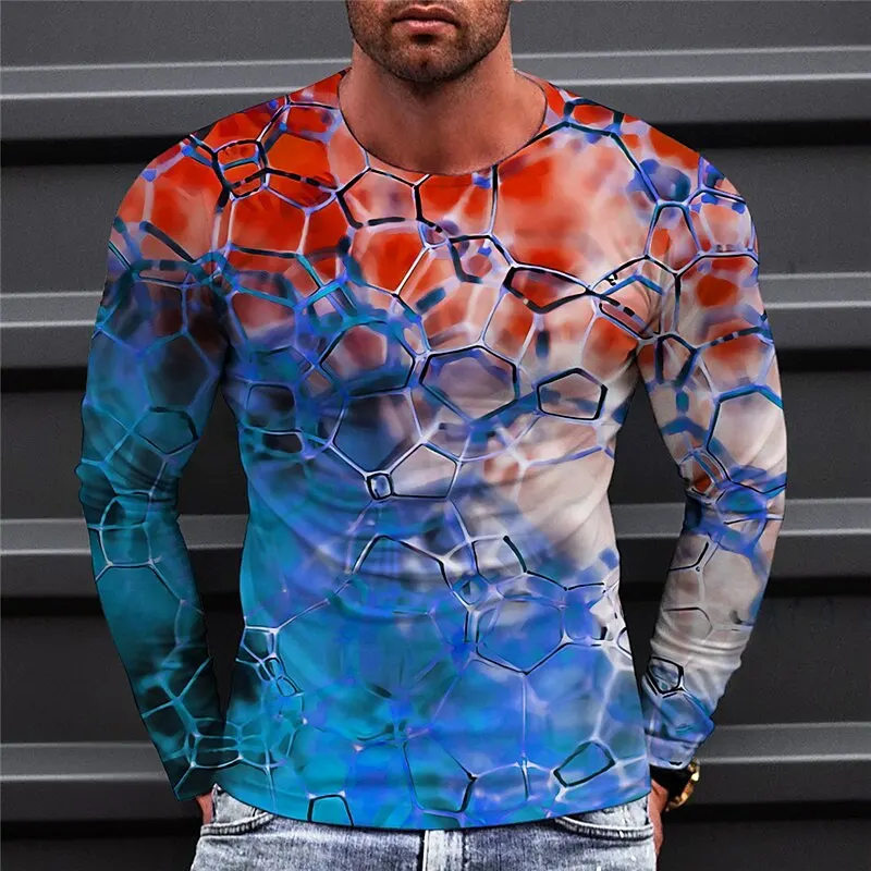 Casual-Men-s-T-shirt-Graphic-Prints-Crack-Crew-Neck-Blue-Purple-3D ...
