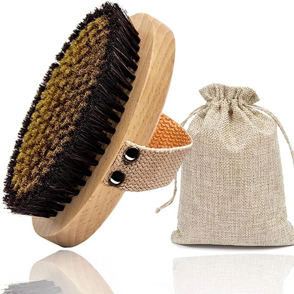 Natural Beech Bristle Brush Bath Brush Meridian Dredging Body Beech Wood Dry Brush Exfoliatin ...