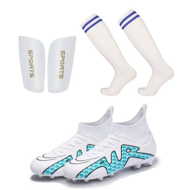 Soccer Set Shoes Sock and Plastic Shin Guard Adults Kids TF/FG Outdoor ...