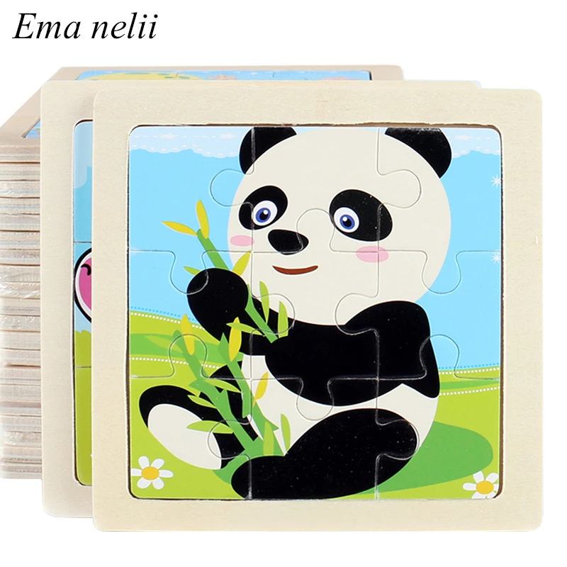 9 Piece Small Wooden Jigsaw Puzzle Baby Animals Vehicle Cartoon Wood ...