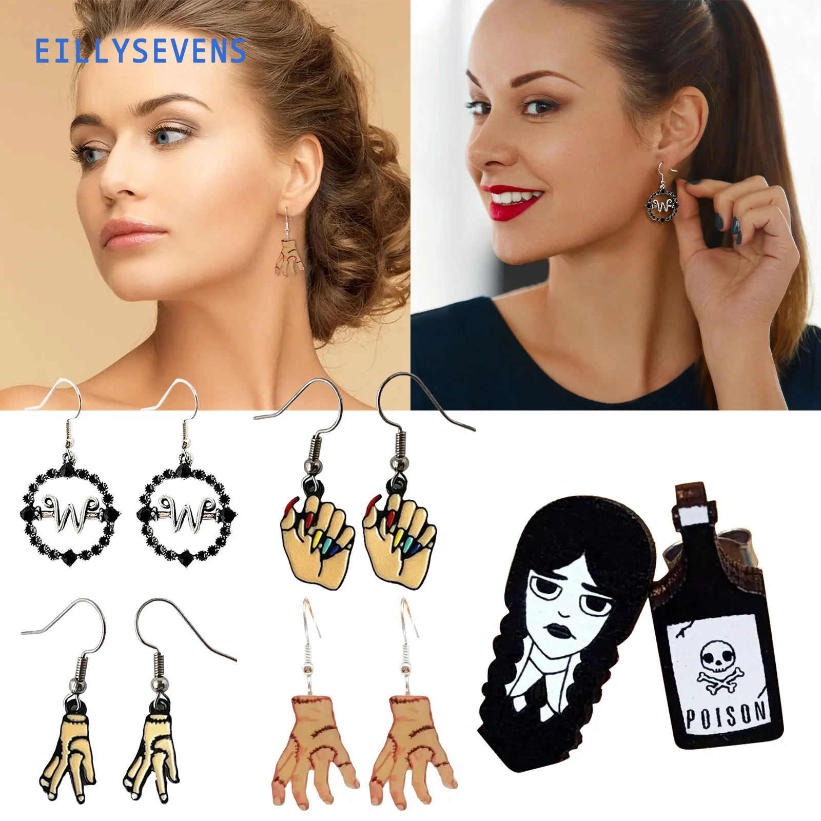 Wednesday Addams Hand Rainbow Friends Dangle Earrings For Women ...