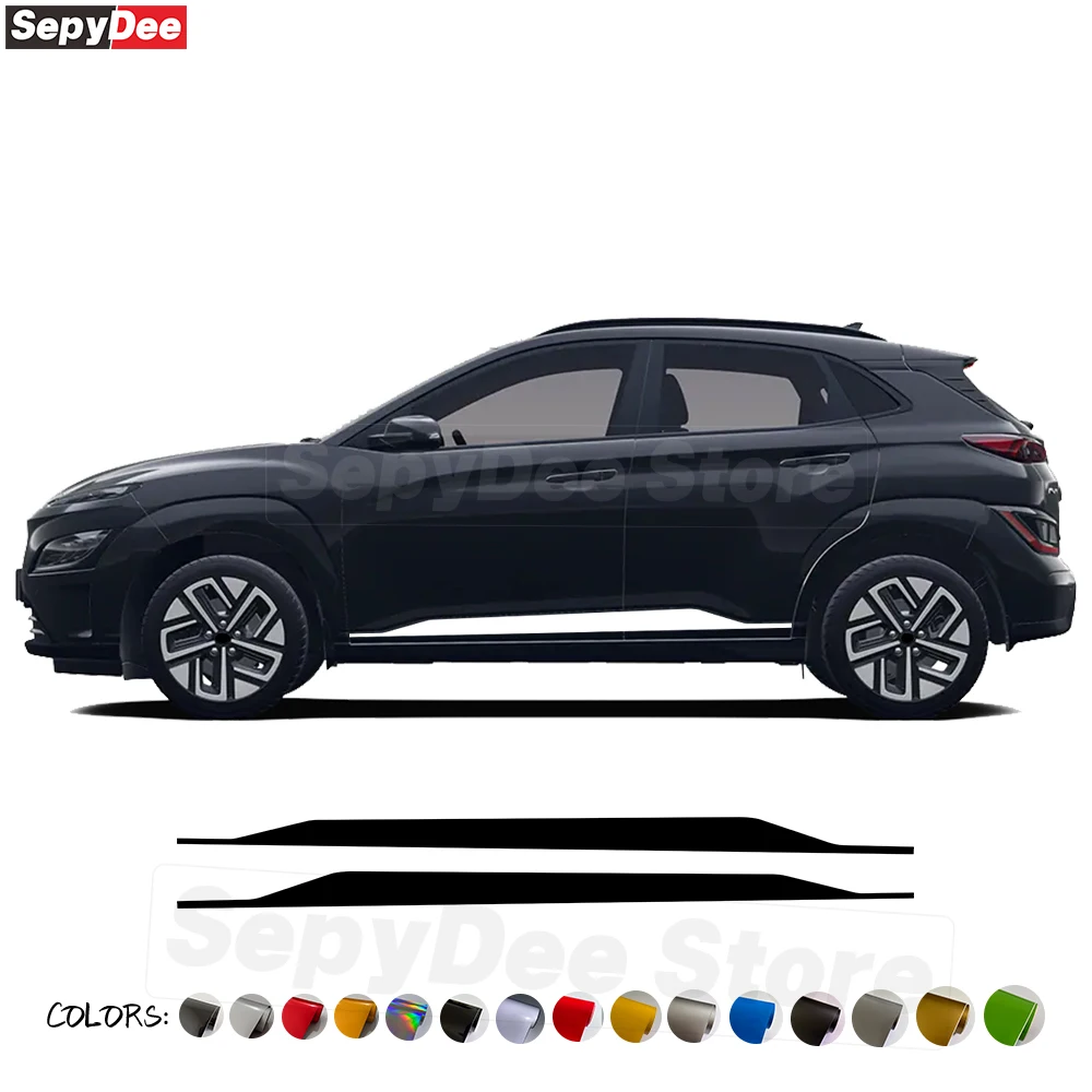 2Pcs Racing Sport Car Door Side Skirt Stickers for Hyundai Kona Auto ...
