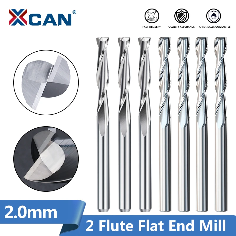 XCAN 10pcs Diameter 2.0mm 2 Flute Flat End Mill 3.175mm Shank Spiral ...