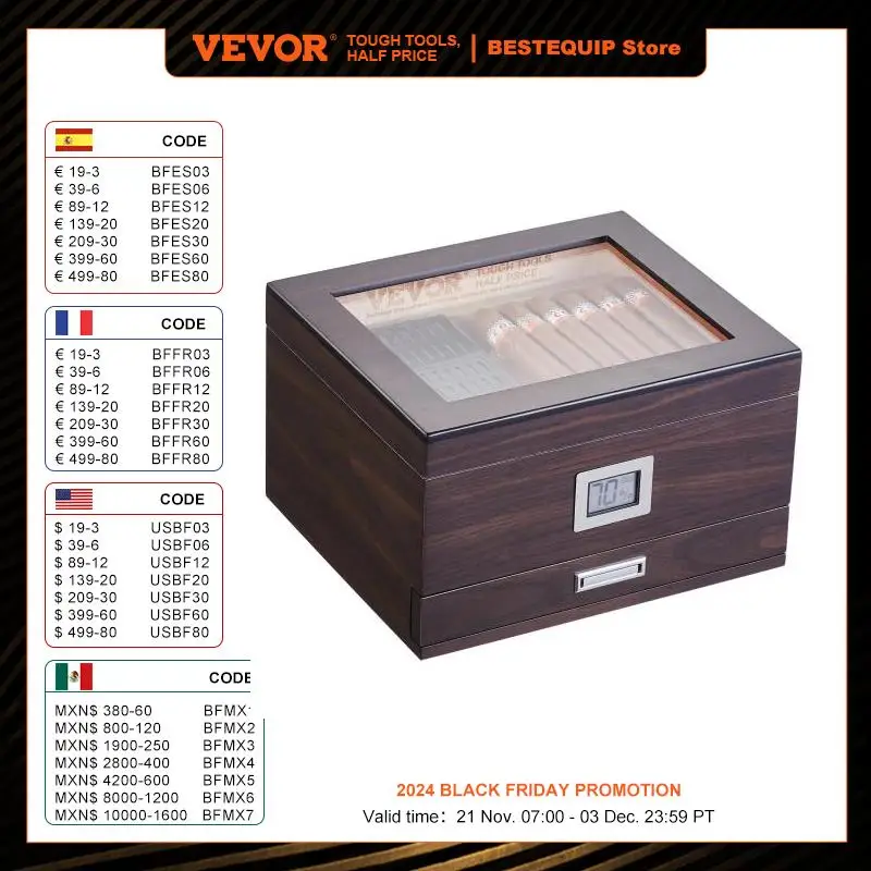 VEVOR-Cigar-Humidor-Glass-Top-Cigar-Humidor-Box-Handmade-Spanish-Cigar ...