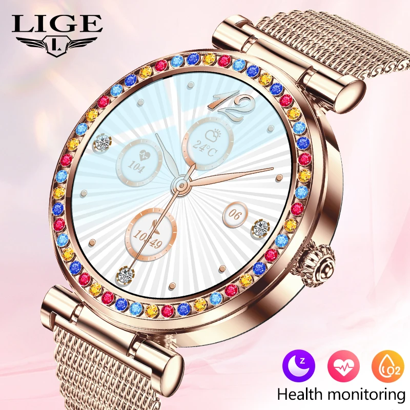 LIGE-Luxury-Women-Smart-Watch-360-360-Colorful-Diamond-Screen-Watches ...