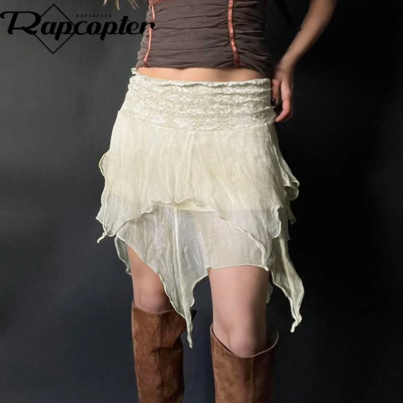 Rapcopter y2k Skin Pleated Skirts Ruffles Fairycore Trim Mini Skirts ...