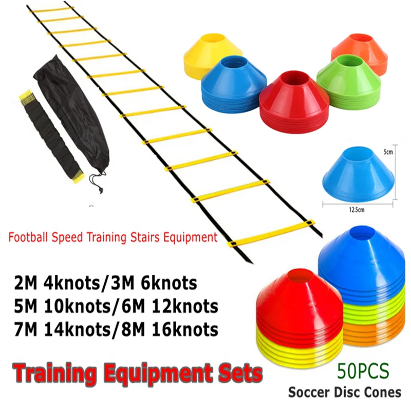 26Ft-8M-16-Rung-50-Disc-Cones-Flexibility-Agility-Ladders-Telescopic-Speed-Training-Equipment ...