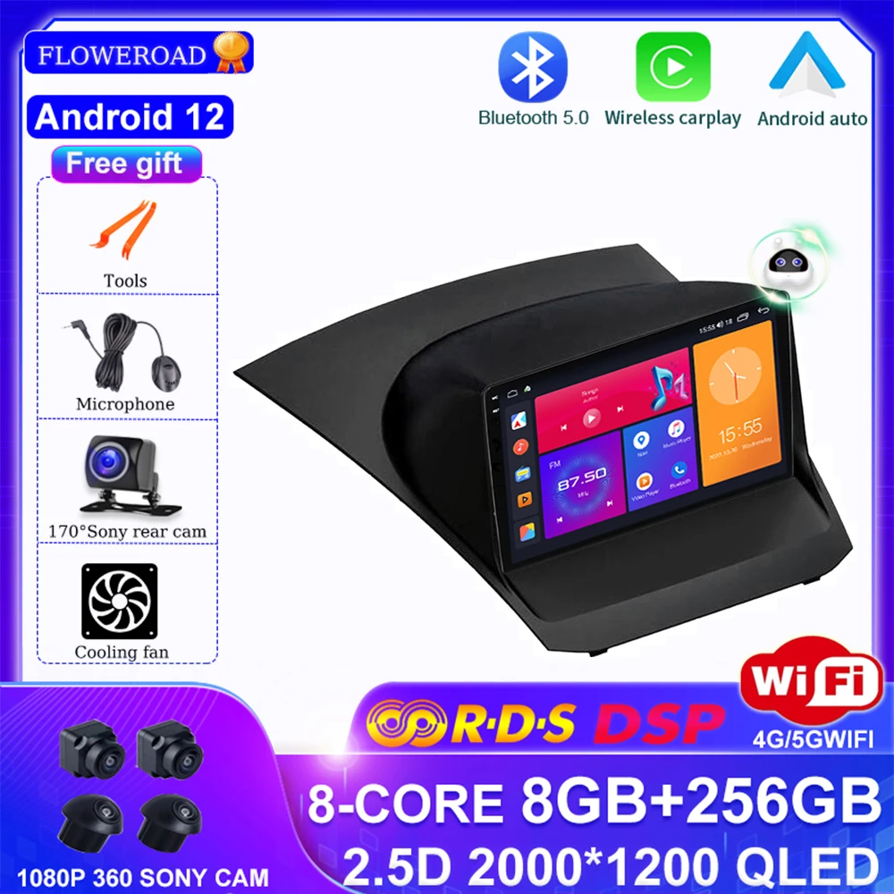 Android 12 para ford fiesta mk 6 2008 2019 rádio do carro reprodutor de ...