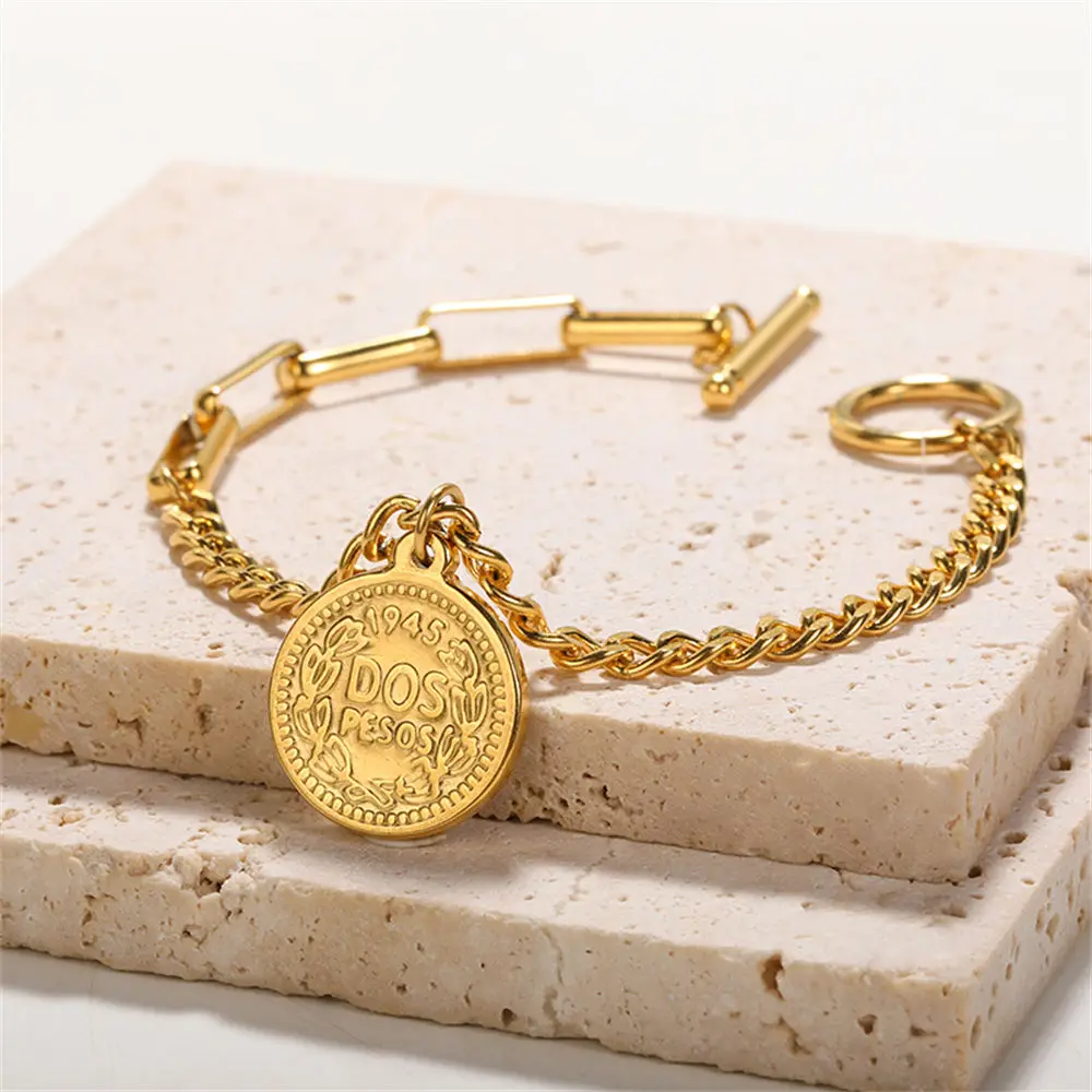 GATTVICT-Punk-Cuban-Chain-Queen-Roman-Coin-Pendant-Bracelet-For-Women ...