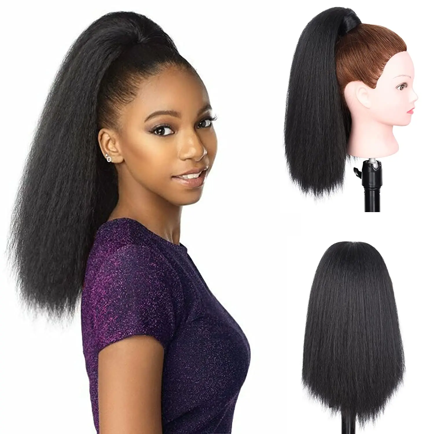 14-inch-Drawstring-Ponytails-for-Black-Women-Short-Natural-Black-Yaki ...
