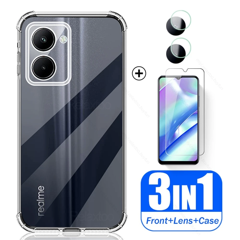 3In1 Clear Silicone Soft Cover For Realme C33 4G Case Protective Glass ...